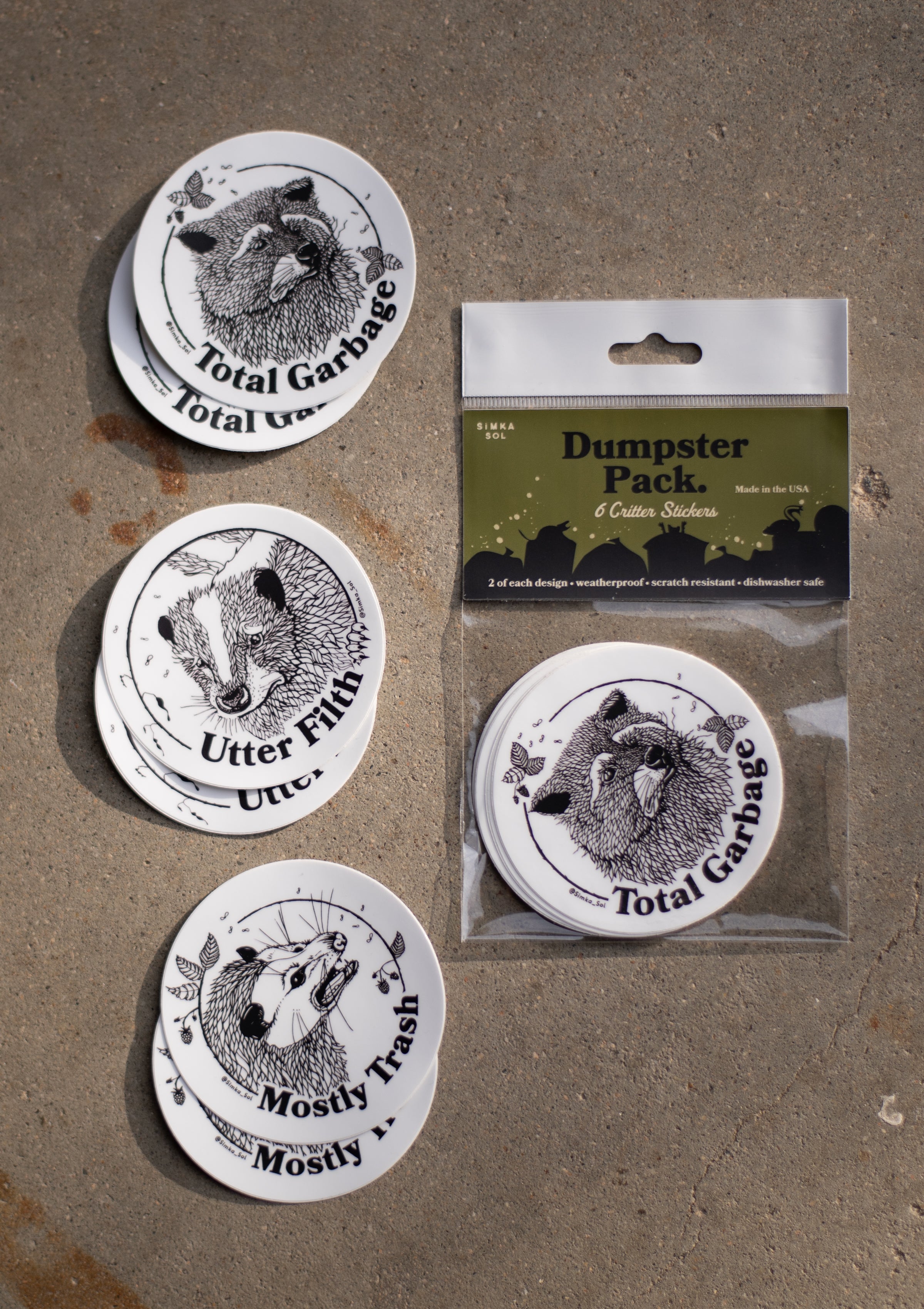 Dumpster Pack - set of 6 stickers – Simka Sol